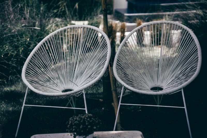 White Wicker Rattan Chair in Garden Stock Image - Image of relax, chair ...