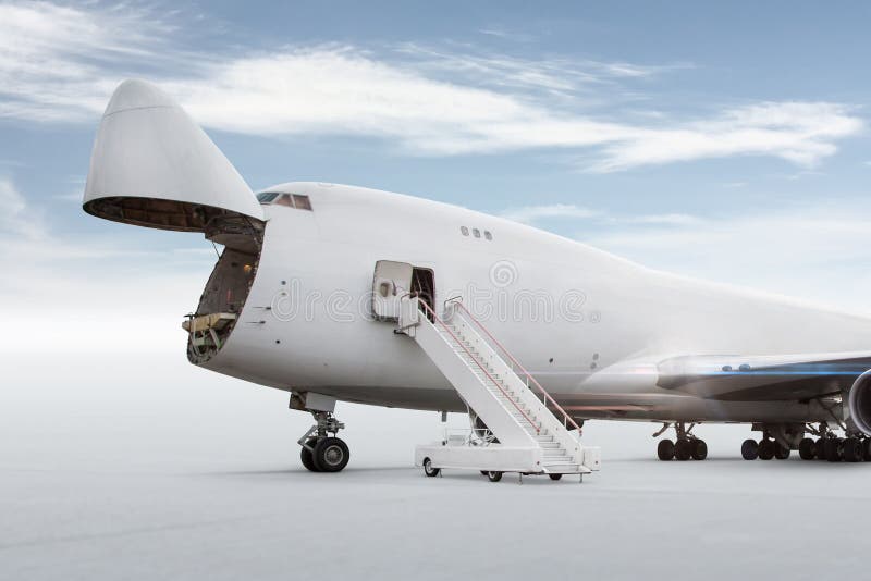 Wide Body Cargo Transport Aircraft Open Nose Hatch Isolated Bright ... Wide Body Cargo Transport Aircraft Open Nose Hatch Isolated Bright ...