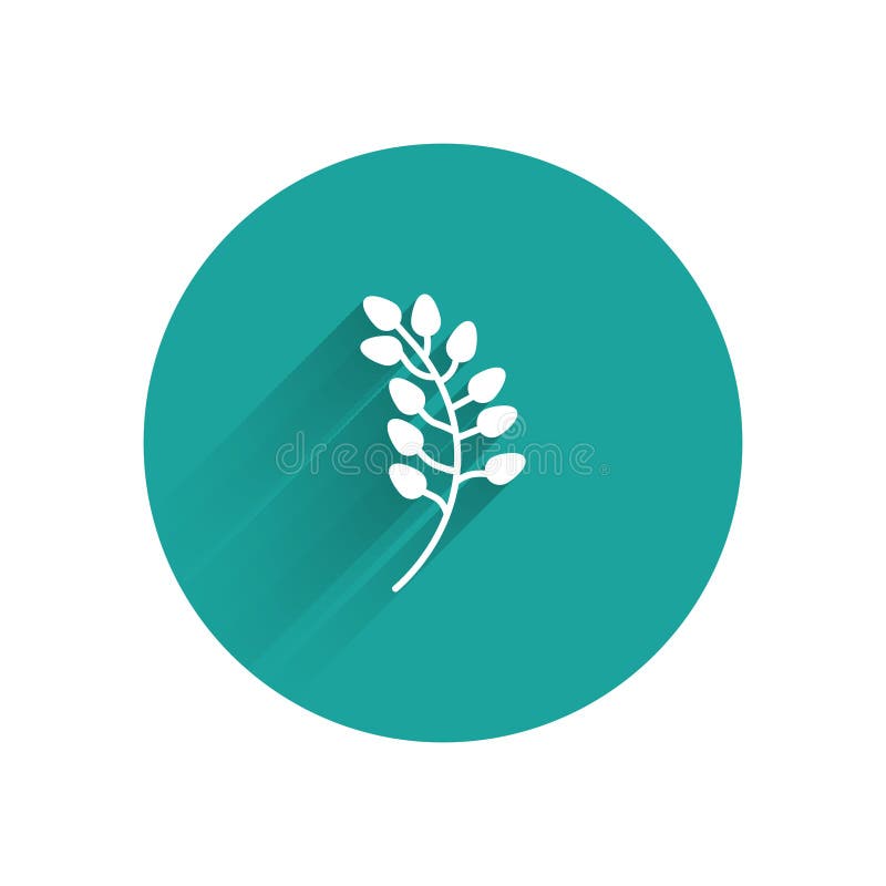 White Willow Leaf Icon Isolated with Long Shadow. Green Circle Button ...