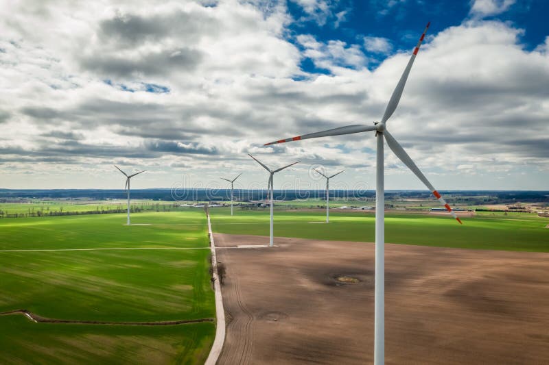 White Wind Turbines in a Field, Poland from Above Stock Image - Image ...