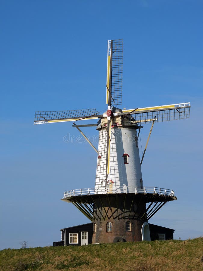 White windmill in Holland. stock photo. Image of field - 52643190