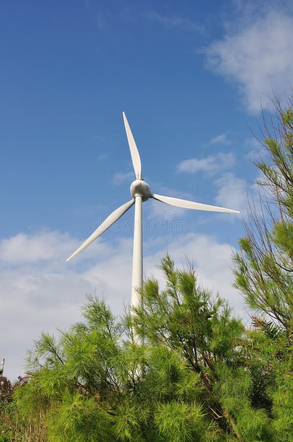 A White Windmill Under the Sky Stock Image - Image of protection, green ...