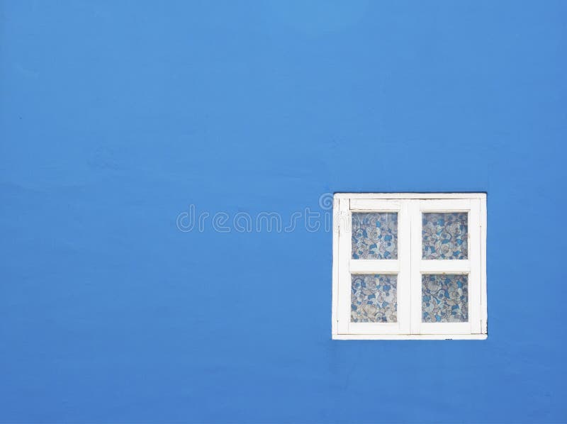 White Window, Blue Wall Background Stock Image - Image of rustic, paint ...