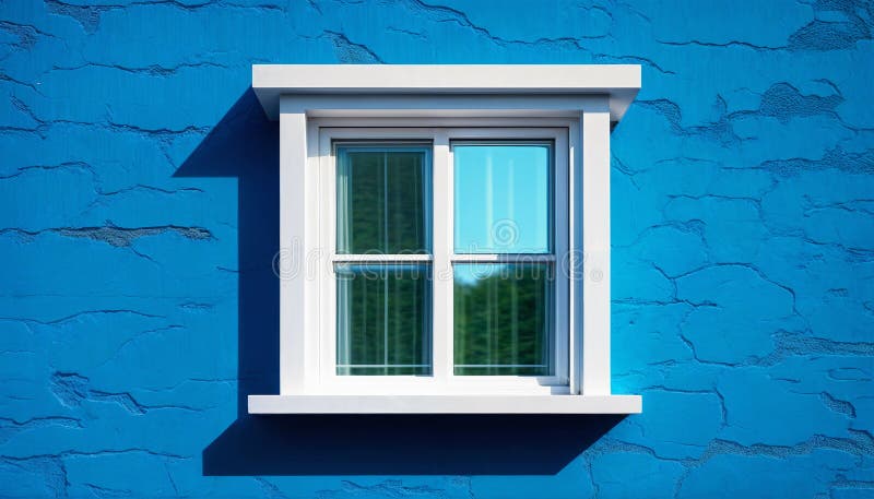White Window. White Window on a Blue Wall Stock Illustration ...