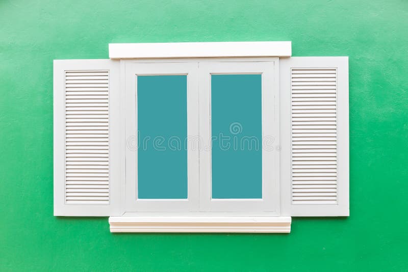 White Window Classic Vintage on the Color Green Wall Stock Photo ...