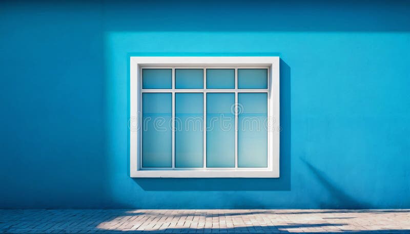 White Window. White Window on a Dark Blue Wall Window on the Facade of ...