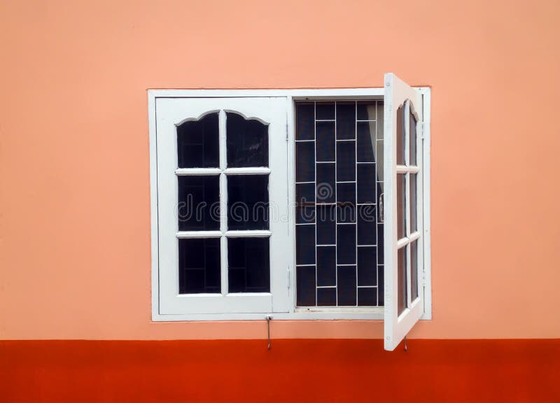 White Window Frame on a Orange Wall Stock Image - Image of black, frame ...