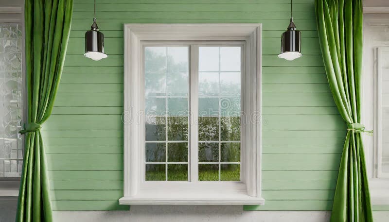 White Window with Green Wall with Boards Stock Illustration ...