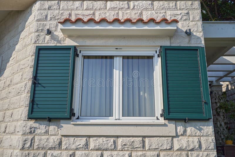 White Window in a House with Open Plastic Shutters Stock Photo - Image ...