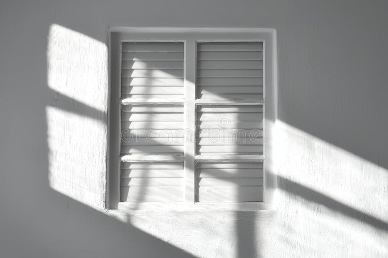 White Window with Louvers and Sunlight Shadows, Minimalism, Interior ...