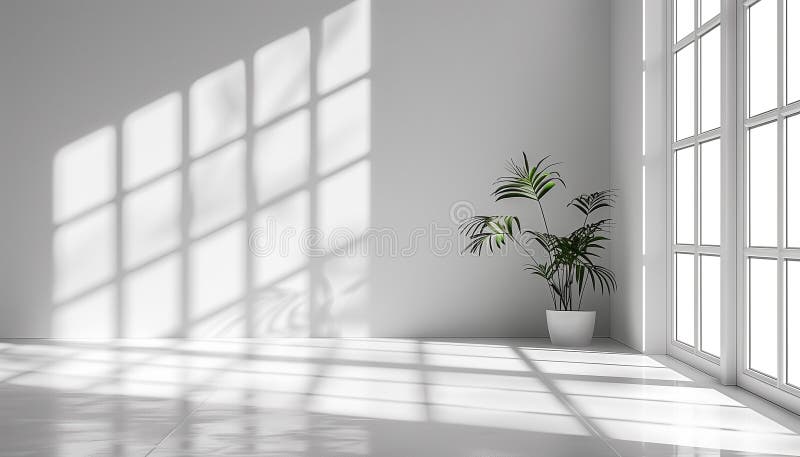 White Window with Sunlight and Shadows on the White Wall. Stock ...