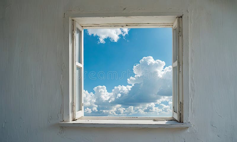A White Window with a View of the Sky and Clouds. Stock Illustration ...