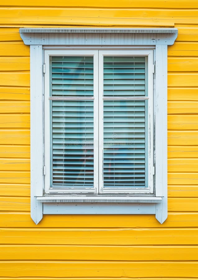 White Window on Yellow Shingled Wall. Typical Colourful Architecture ...