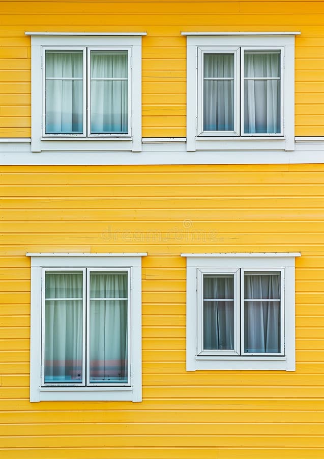 White Window on Yellow Shingled Wall. Typical Colourful Architecture ...
