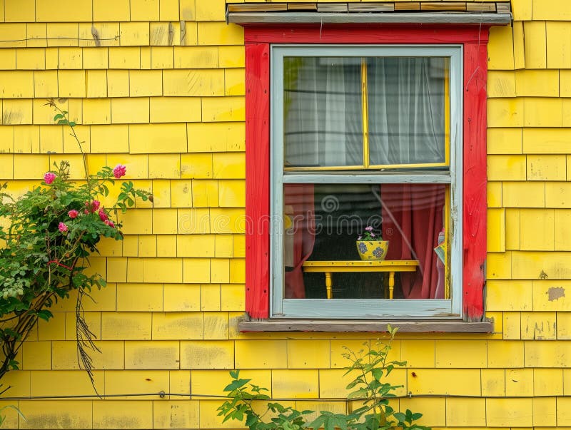 White Window on Yellow Shingled Wall. Typical Colourful Architecture ...
