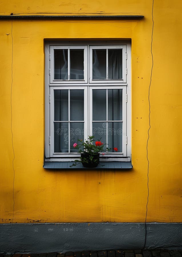 White Window on Yellow Shingled Wall. Typical Colourful Architecture ...