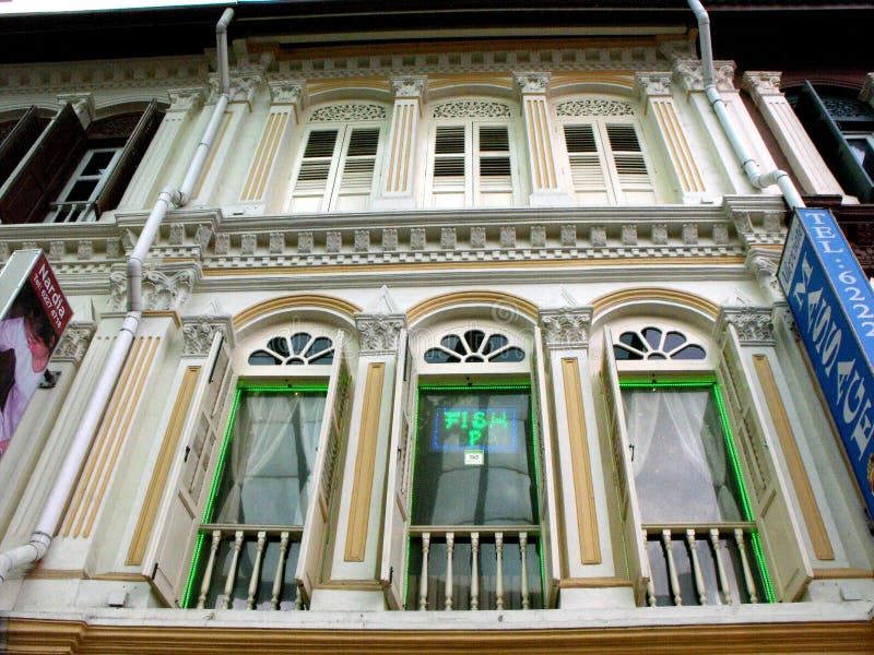 White Windows on the Facade of a Colonial-style Building in Singapore ...