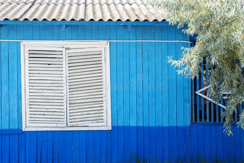 White Windows in the Wall of the House in Blue Colors Stock Image ...