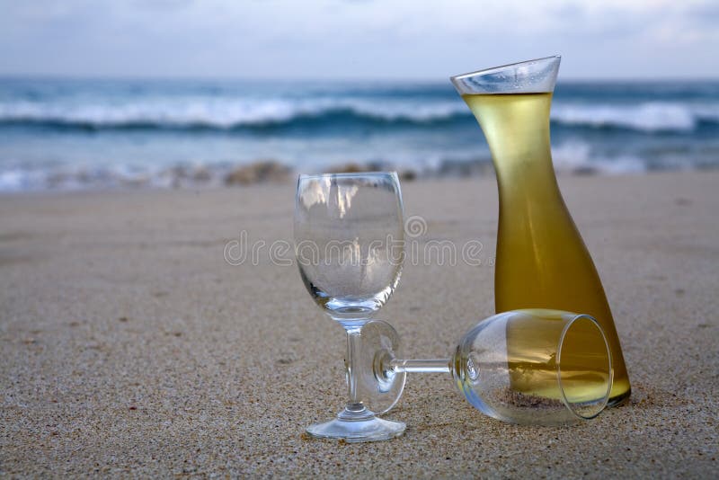 White wine on beach stock image. Image of beach, relax - 6164309
