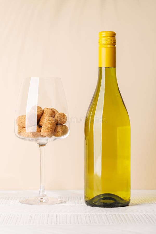 White Wine Bottle and Wine Glass Stock Photo - Image of grapevine ...