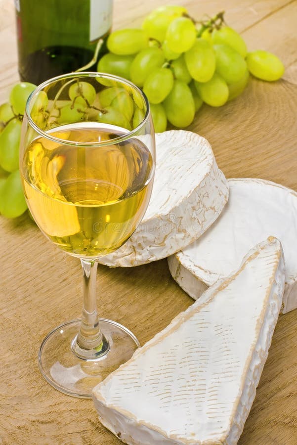 White Wine, Brie, Camembert and Grape Stock Photo - Image of glass ...