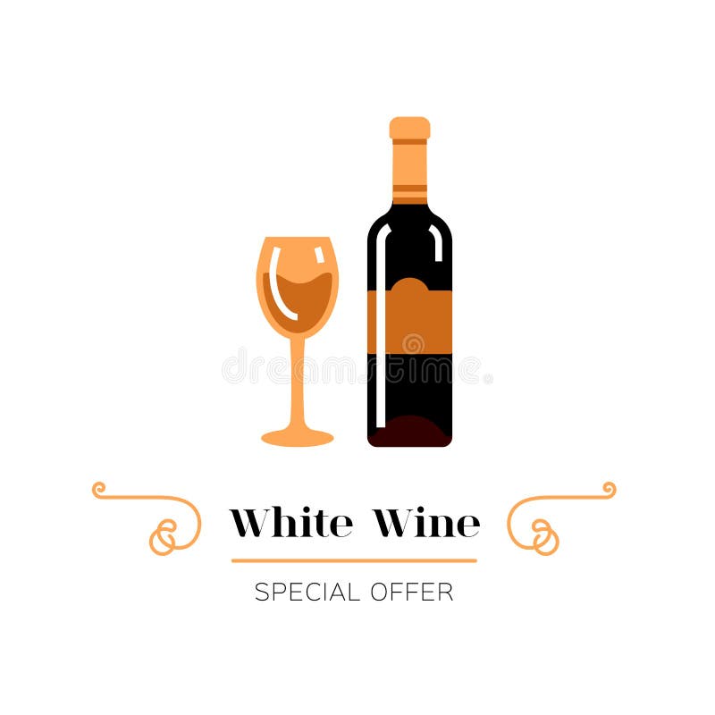 White Wine and Glass of Wine Icon. White Wine Label. Emblem Design ...