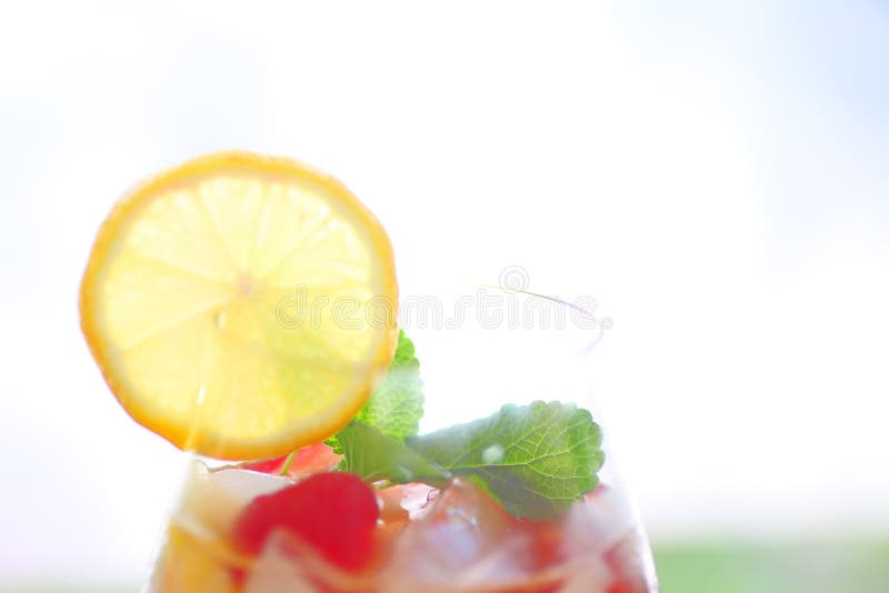White Wine on Ice with Raspberries and Copy Space Stock Photo - Image ...