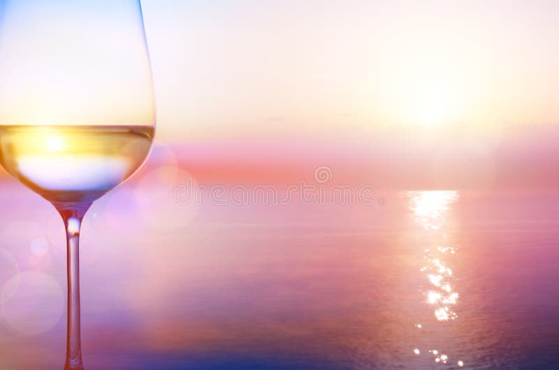 White Wine on the Summer Sunset Sea Background Stock Image - Image of ...