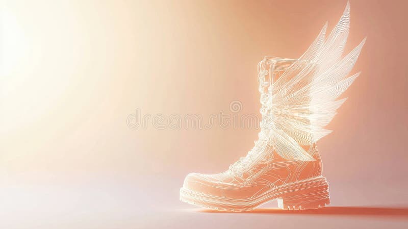 White Wireframe Boot with Wings Taking Flight on a Gradient Background ...