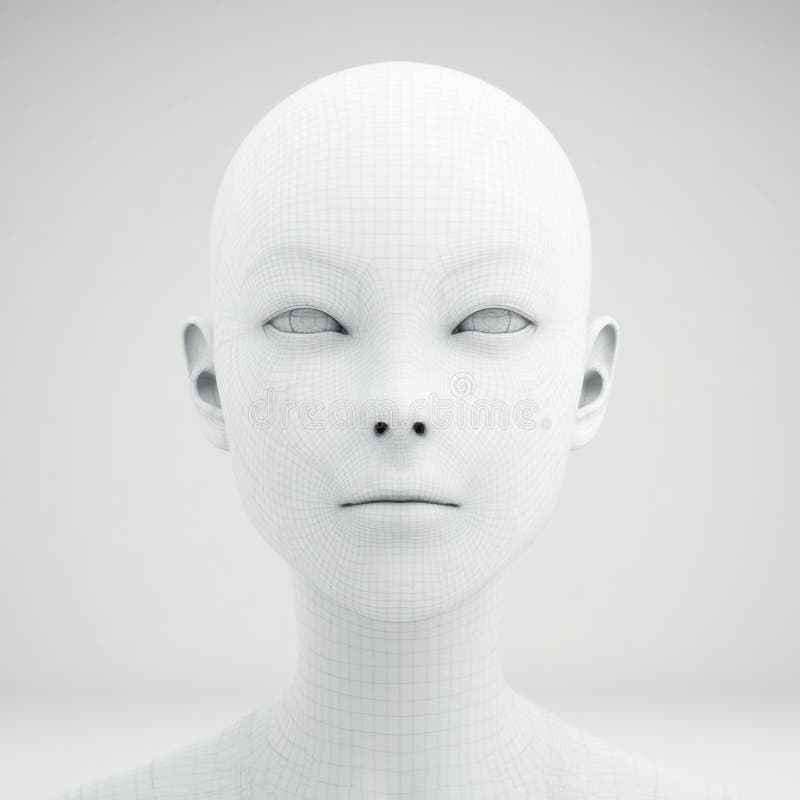 White Wireframe Human Head Model with Grid Lines Stock Illustration ...