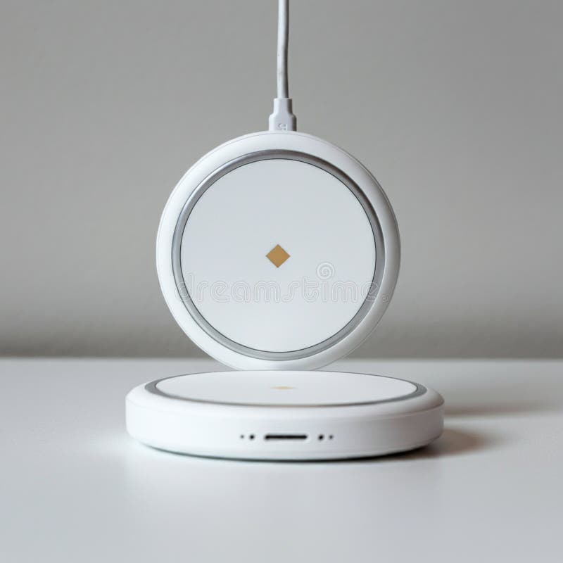 White Wireless Charger with a Circular Design is Shown. it Features a ...