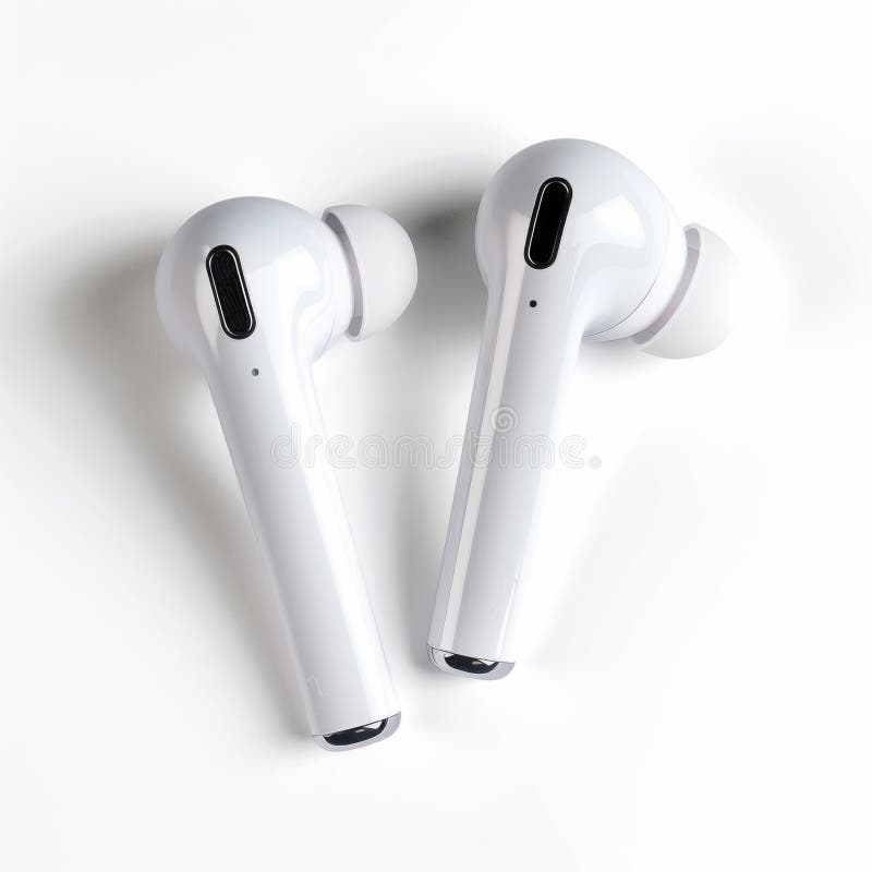White Wireless Earbuds on Clean Surface, Showcasing Modern Minimalist ...
