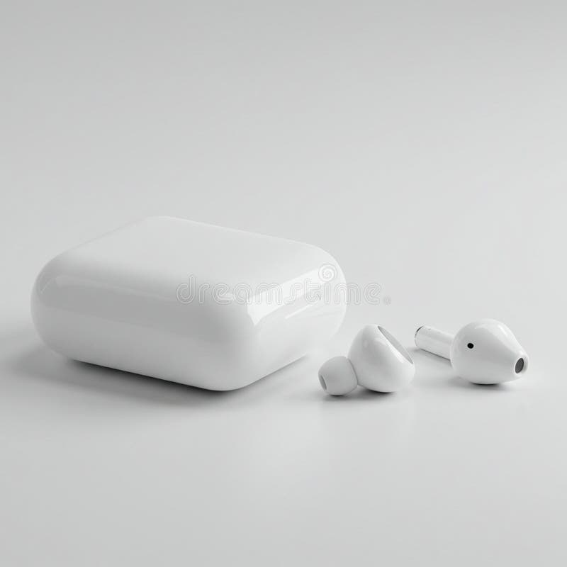 White Wireless Earbuds are Displayed Alongside Their Matching Charging ...
