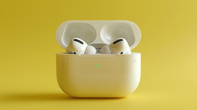 White Wireless Earbuds Displayed in an Open Charging Case Against a ...