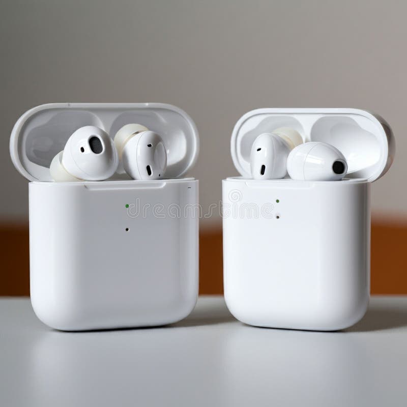 White Wireless Earbuds Resting in Two Open Charging Cases, Featuring a ...