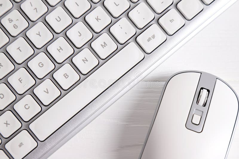 White Wireless Keyboard and Mouse on Table, Pc Equipment Stock Image ...