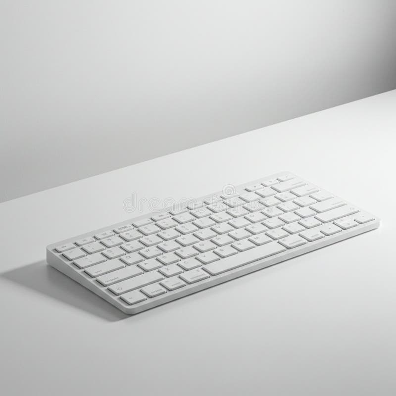 A White Wireless Keyboard Rests on a White Surface, Angled in ...
