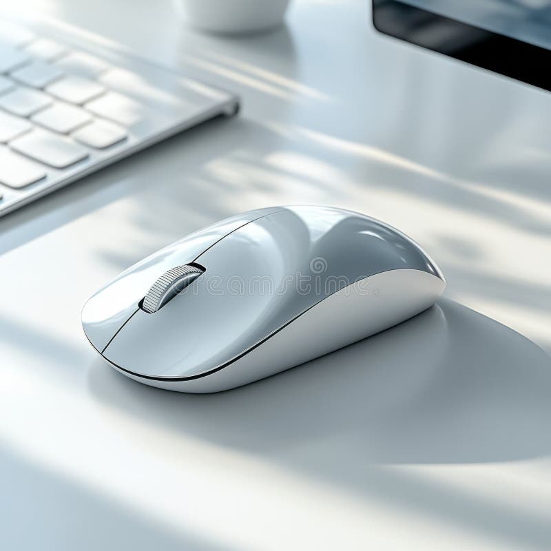 White Wireless Mouse on Desk with Keyboard and Sunlight. Stock Photo ...