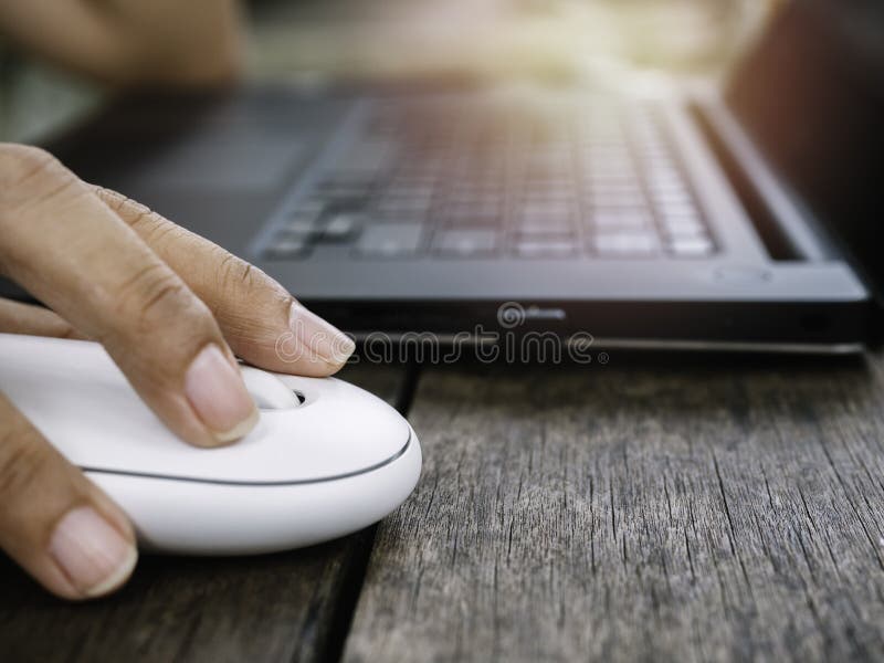 White Wireless Mouse on Wooden Desk Stock Image - Image of copy, finger ...