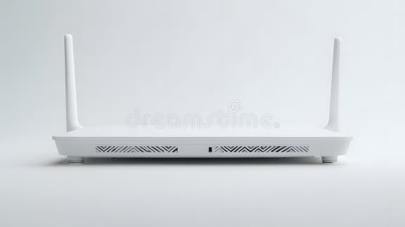 White Wireless Router with Antennas on a Plain Background Stock ...