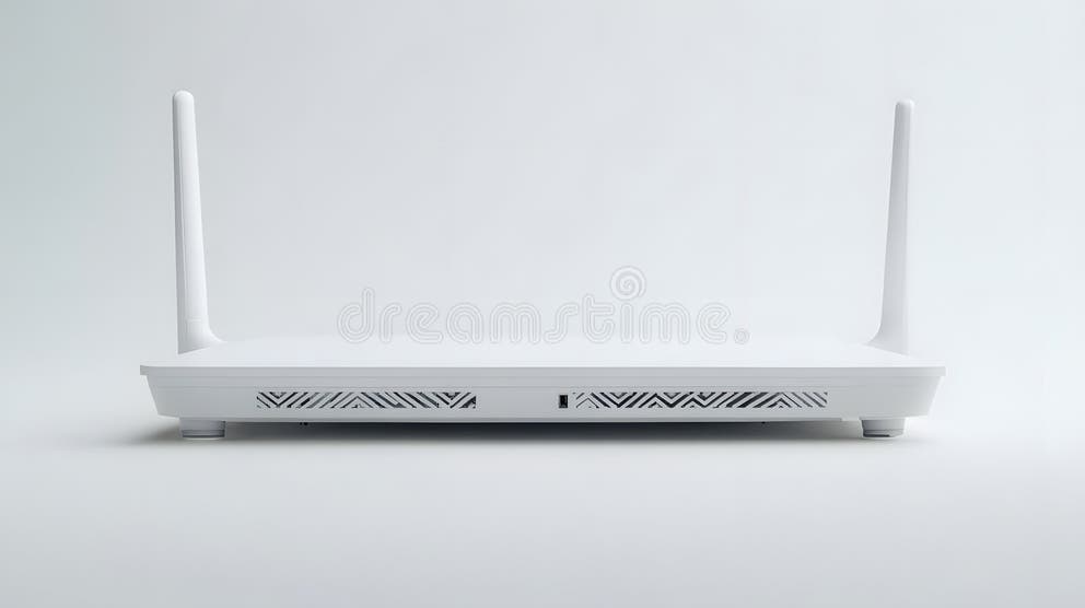 White Wireless Router with Antennas on a Plain Background Stock ...