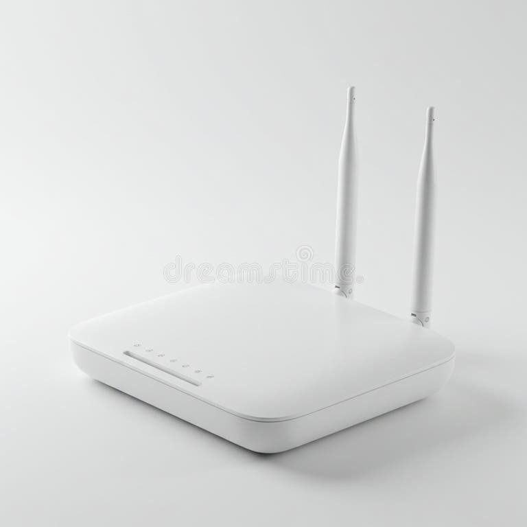 A White Wireless Router with a Minimalist Design, Featuring Two Tall ...
