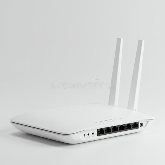 A White Wireless Router with a Sleek, Rectangular Design Featuring Two ...