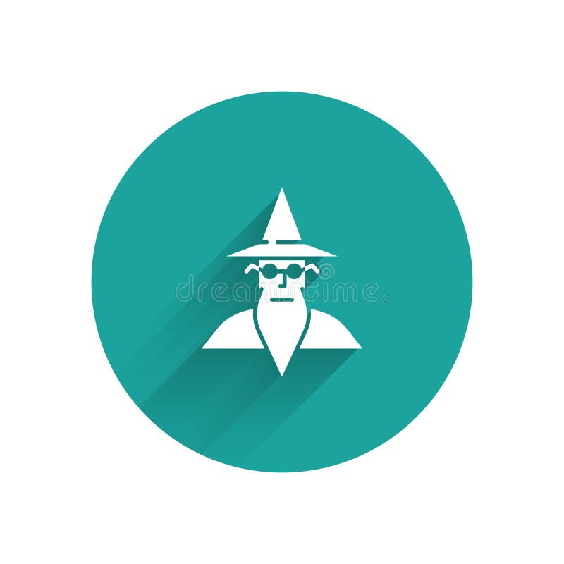 White Wizard Warlock Icon Isolated with Long Shadow. Green Circle ...