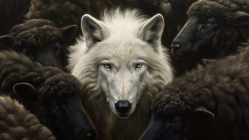 White Wolf among Black Sheep Stock Illustration - Illustration of ...