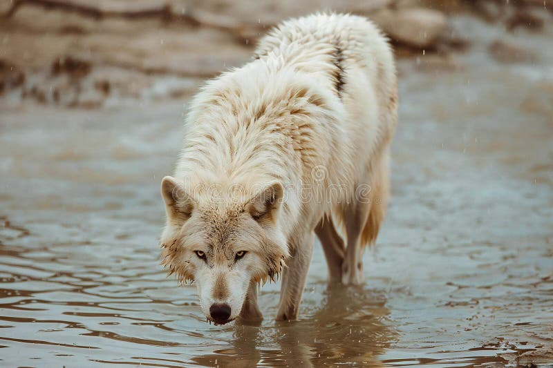 White Wolf (Canis Lupus) in the Water Stock Illustration - Illustration ...