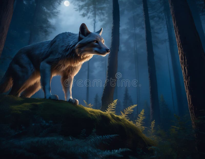 The White Wolf in the Night Forest Stock Illustration - Illustration of ...