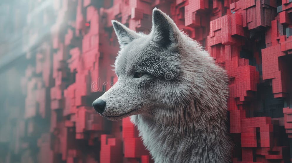 White Wolf in Red Geometric Blocks Digital Art Stock Illustration ...