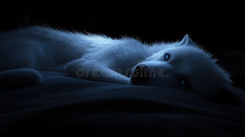 White Wolf Resting, Dark Room, Night, Fantasy, Art Stock Image - Image ...