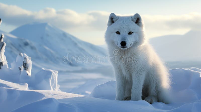 A White Wolf Sitting in the Snow Stock Illustration - Illustration of ...